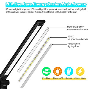 JOSTIC LED Desk Lamp with Wireless Charger, USB Charging Port, Desk Lighting with 10 Brightness, 5 Color Modes, Dimmable Eye Caring Reading Desk Light for Home Office, Touch Control, Auto Timer, Black