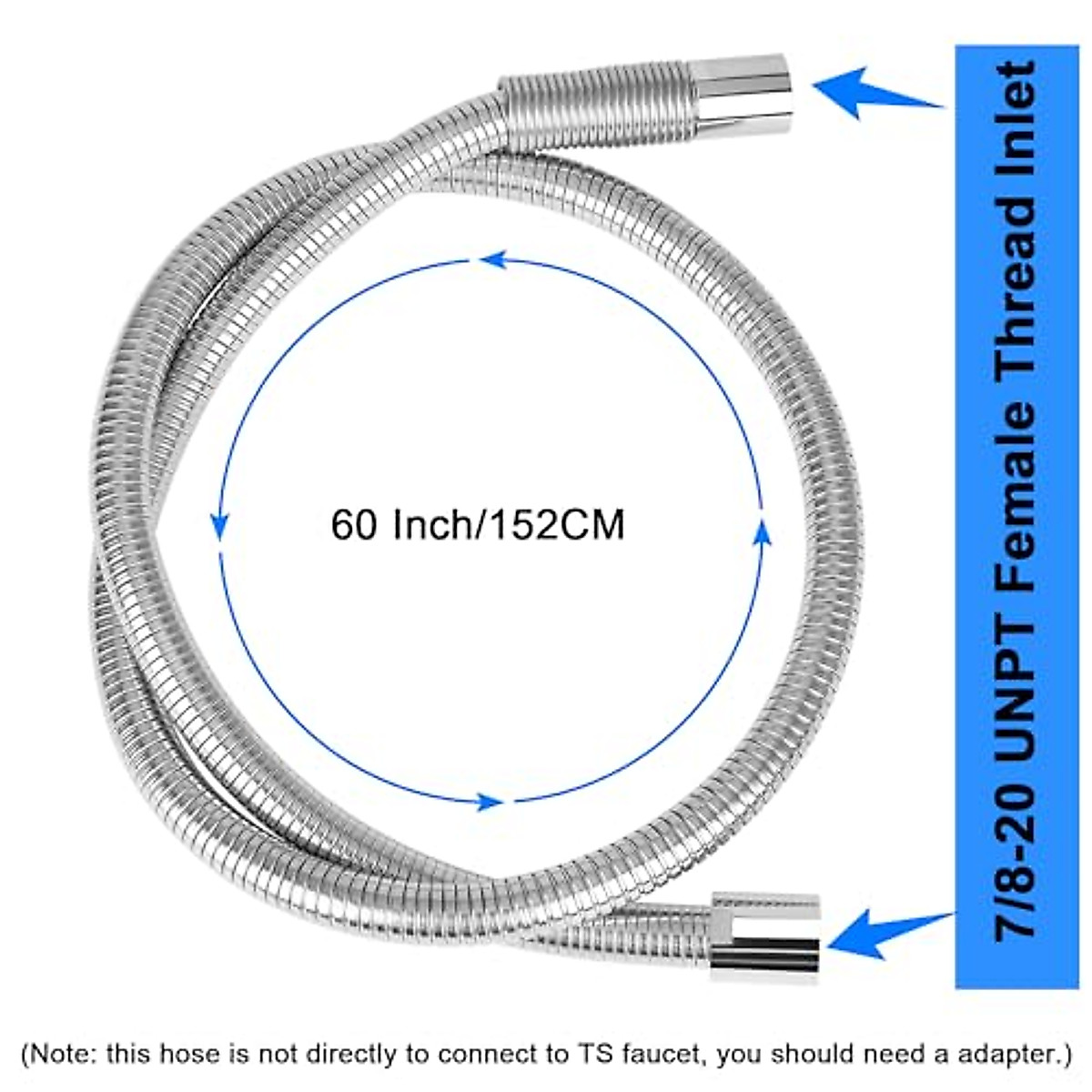 KWODE 60” Commercial Pre-rinse Sprayer Hose Replacement Parts for Pre Rinse Faucet, Flexible Stainless Steel Dish Spray Hose for Restaurant Industrial Kitchen Faucets