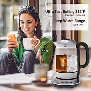 Davivy Smart Electric Kettle with Temperature Control & Tea Infuser - 1500W Quick Boil, Keep Warm Function, Dry-Boil Protection - 1.7L Borosilicate Glass Water Boiler & Tea Maker