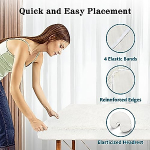 Massage Table Pad Set Premium Fleece Professional SPA Massage Bed Pad, Natural & Thickened & Extra Soft Fleece Massage Table Cover, Includes Pad and Face Rest Cover, 31” W x 72” L