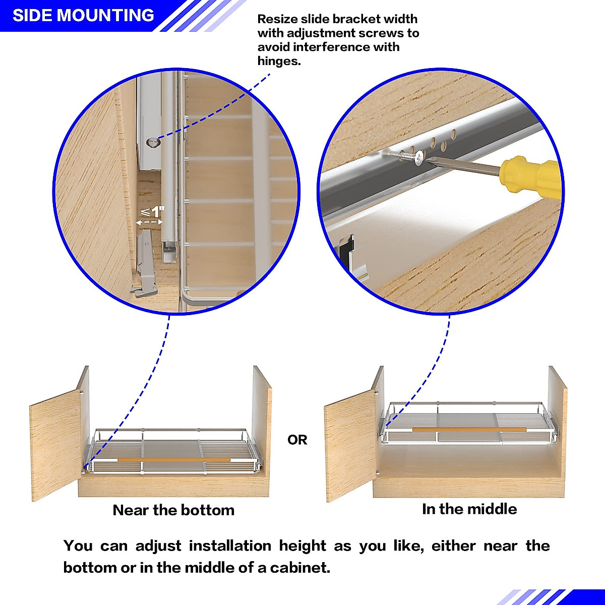 KIKIBRO Pull Out Drawer Cabinet Organizer, Expandable Slide Out Storage Shelves - Heavy Duty, Durable and Smooth Slide-Out, Opening Size Required 12.3"~18.5", 1 Pack