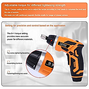 Tulroom Power Screwdriver Electric Screwdriver 3.6V 2000mAh Electric Screwdriver Rechargeable, Adjustable Position Handle, 31pcs Screwdriver Bits 6+1 Torque Setting Front&Rear Light