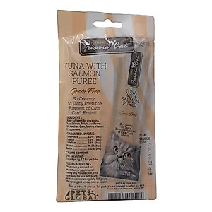 Fussie Cat Premium Tuna Puree Complement Topper Treat 4 Flavor Variety - (2) Each: Salmon, Shrimp, Prawns, Ocean Fish (2 Ounces) - Plus Catnip Toy and Fun Animal Facts Booklet Bundle