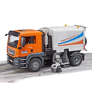 Bruder Toys - Commercial Realistic MAN TGS Street Sweeper Truck with Open-able Doors, Adjustable Brushes, and Flexible Hose - Ages 4+
