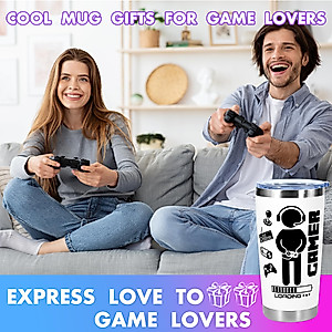 Icesip 20oz Gamer Tumbler - Stainless Steel Gaming Mug with Straw & Brush - Cool Game Controller Design - Birthday Gift for Men, Boys, Gamers