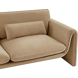Meridian Furniture 199Camel-L Sloan Collection Modern | Contemporary Velvet Upholstered Loveseat with Soft Camel Velvet Fabric, Curved Arms, 64" W x 38" D x 31" H, Camel
