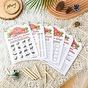 150 Pcs Watercolor Farm Animals Baby Shower Games Set 6 Games with 20 Pieces Pencils for Baby Shower Games Activities Include Baby Descriptions, Guess Who, Baby Price, Bingo Game, Word Scramble Game