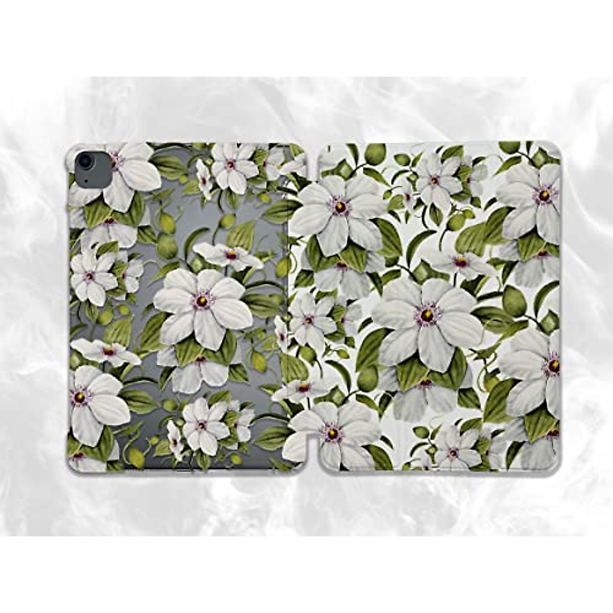 Kawaii White Flowers Cute Art case Compatible with iPad Mini Air Pro 7.9 8.3 9.7 10.2 10.9 11 12.9 inch Pattern Cover New 2022 2021 Trifold Stand 3 4 5 6 7 8 9 Generation 480 (10.9" Air 4)