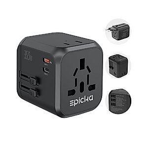 EPICKA Universal Travel Adapter, International Plug Adapter with Dual AC Outlet, 2 USB-C 35W PD Fast Charging & 3 USB-A, All in One Worldwide Wall Charger (TA-205, Black)