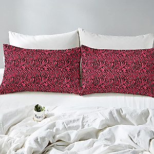 Girls Pink Black Fitted Sheet Zebra Stripes Bed Sheet Set Safari Animal Print Bedding Set for Boys Girls Kids Room Decor Zoo Animal Fur Print Lightweight Bed Cover Full Size 4Pcs Bedding Sheets