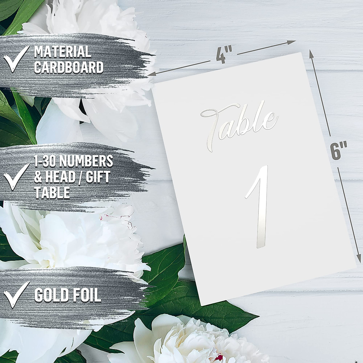 Silver Table Numbers 1-30 for Wedding Reception - Silver Foil Table Number Cards 4x6 in with Head & Gift Table - Restaurant Table Numbers - Wedding Numbers for Tables Card Stock Wedding Table Numbers