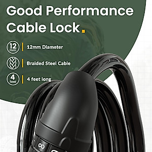 Titanker Bike Lock, Bicycle Lock 4 Feet Cable Lock 1/2 Inch Resettable Bike Lock Combination with Mounting Bracket, Bike Accessories for Bicycle, Electric Scooter, Motorcycle, Black