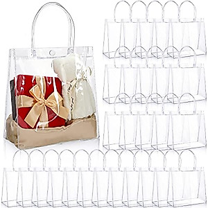 Saintrygo 80Pcs Clear Plastic Gift Bags with Handles Small Transparent PVC Gift Bags Reusable Tote Bags for Shopping Wedding Favor(7.9 x 7.9 x 3.2 Inch)