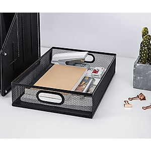 Elsjoy 2 Pack Desk Drawer Organizer Tray, Metal Mesh Desktop Storage Tray Office File Organizer with Handle, Portable Large Storage Basket for Office Supplies, Craft, Magazine, Paper