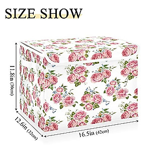 Kigai Pink Roses Storage Baskets for Shelves Foldable Closet Basket Storage Bins with Lid for Clothes Home Office Toys Organizers