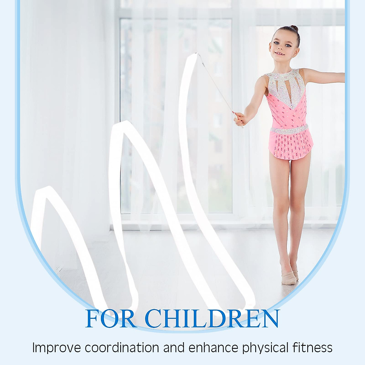 HyDren 6 Pieces Gymnastics Ribbon Rhythmic Dancing Streamers Praise Ribbon Dancer Wand Twirling Baton for Adults Kids Ribbon Streamers for Talent Shows Artistic Dancing(6 Pieces)