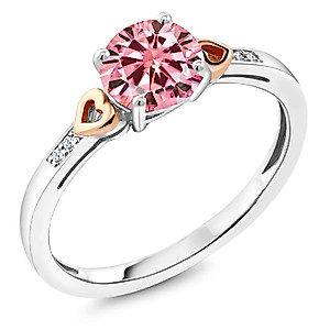 Gem Stone King 925 Silver and 10K Rose Gold Pink Moissanite and White Diamond Solitaire Engagement Ring For Women (1.03 Cttw, Round 6.5MM, Gemstone Birthstone, Size 6)