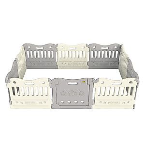 Baby Care Play Mat Funzone Play Pen - Extra Large Baby Play Yard - Play Pen for Baby - Safe with Double Locking (Grey, Full Set)