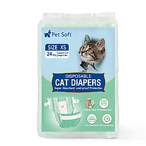 Pet Soft Disposable Cat Diapers - Female Dog Diapers for Cats & Dogs in Heat Period or Urine Incontinence, Doggie Diapers Ultra Absorbent Leak-Proof Puppy Diapers 24pcs (Green, XS)