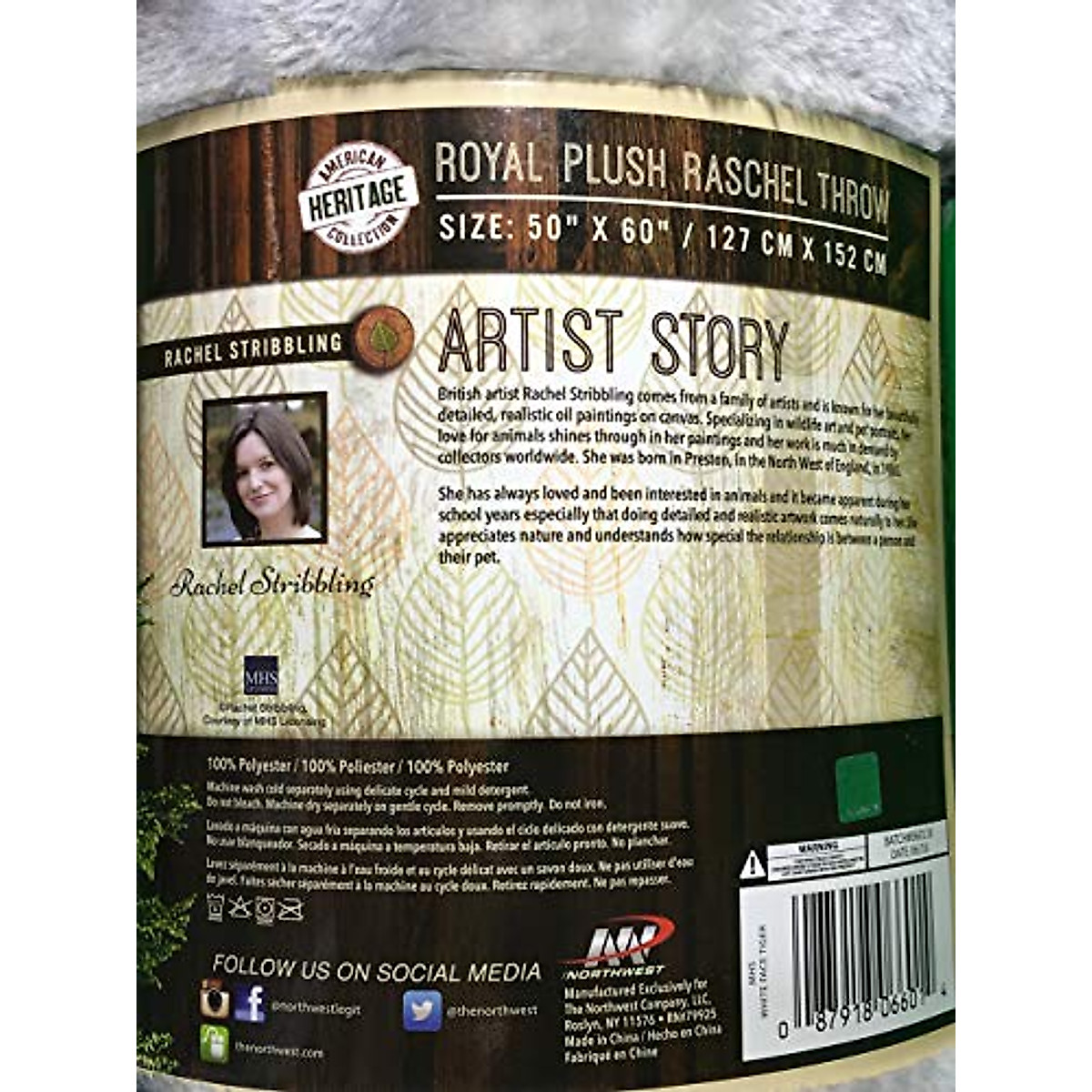 American Heritage Collection, "White Face Tiger" Raschel Throw Blanket, 50" x 60", 50" x 60