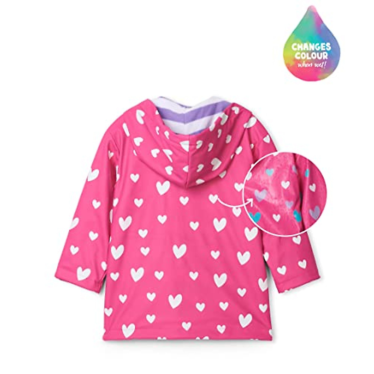 Hatley Girls' Little Color Changing Button-Up Printed Rain Jacket, Sweet Hearts, 6 Years