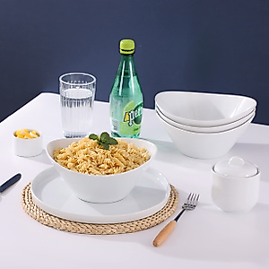 Buyajuju Porcelain Salad Bowls, 38 Ounce pasta bowls set of 4, 8 inch White serving bowls for cereal, soup, ramen, snacks, rice, Oven Dishwasher Safe