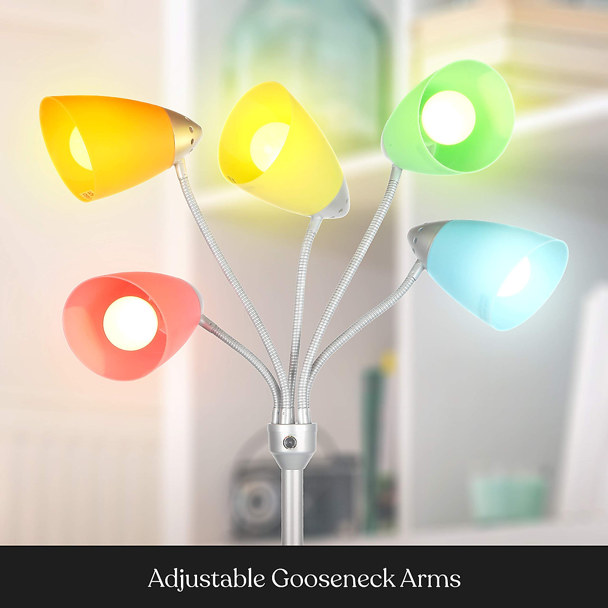 Brightech Medusa LED Floor Lamp – Multi-Head Dimmable Floor Lamp for Living Rooms & Offices – Tall Lamp with Interchangeable Shades, Adjustable Standing Lamp for Bedroom Reading – Silver