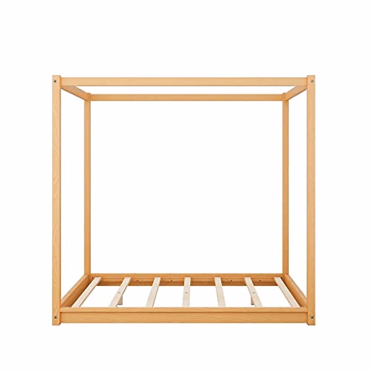 Harper & Bright Designs Queen Size Canopy Bed 4-Post Canopy Platform Bed Frame, Solid Wood Queen Floor Bed Frame for Kids Teens Adults, No Box Spring Needed (Natural)