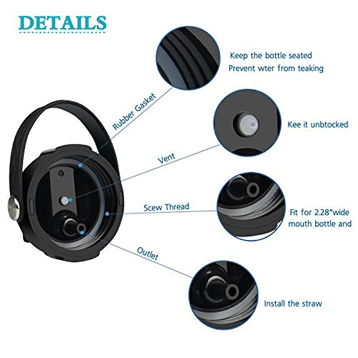 Straw Lids for Wide Mouth Hydro Flask 12 16 18 20 32 40 Ounce, Flex Straw Lid Fits Hydroflask, Wide Mouth Water Bottle Accessories with Straw and Brush