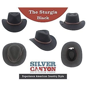 Sturgis Crushable Wool Felt Outback Western Style Cowboy Hat by Silver Canyon, Black