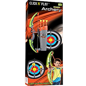 Click N' Play Bow & Arrow Archery Set for Kids, Toy Bow & Arrow That Lights Up for Outdoor Play with 3 Suction Cup Arrows, Target & Quiver, Practice Archery Set for Children Ages 4 & Up