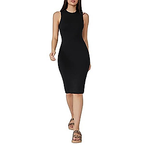 Verdusa Women's Sleeveless Round Neck Basic Bodycon Pencil Knee Length Dress Black L