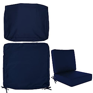 2Pcs Outdoor Patio Seat Cushion and Back Pillow Replacement Covers Set Fit for Sectional Sofa Chair Loveseat Couch Furniture Seating,Splashproof Fadeless,25Wx26Dx6H,25Wx18Dx6H,Navy-Covers Only