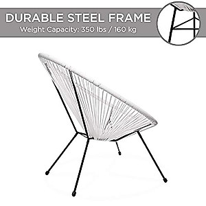 Best Choice Products 3-Piece Outdoor Acapulco All-Weather Patio Conversation Bistro Set w/Plastic Rope, Glass Top Table and 2 Chairs - White