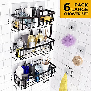 MAYRO Shower Shelves 6 Pack - Rustproof Shower Caddy - Easy to Install - Self Adhesive Bathroom Shower Organizer - Durable Shower Shelf for Inside Shower - Large Capacity Black Shower Rack