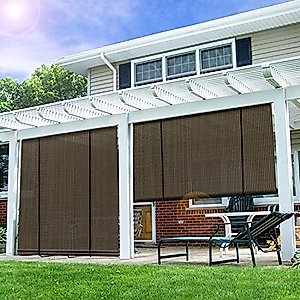 E&K Sunrise 6'W x 6'H Roll Up Shade Outdoor Roller Shade Blind Sun Shade UV Block for Patio Porch Backyard Gazebo Deck Pergola (Brown)