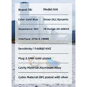 TRI X HBB Kai 3rd Generation DLC Diaphragm Driver TRI Kai in-Ear Headphone IEM, Five-axis CNC Process in-Ear Monitor Earbuds with 4-Core OFC Silver-Plated Cable for Audiophile (Gold Blue, No Mic)……