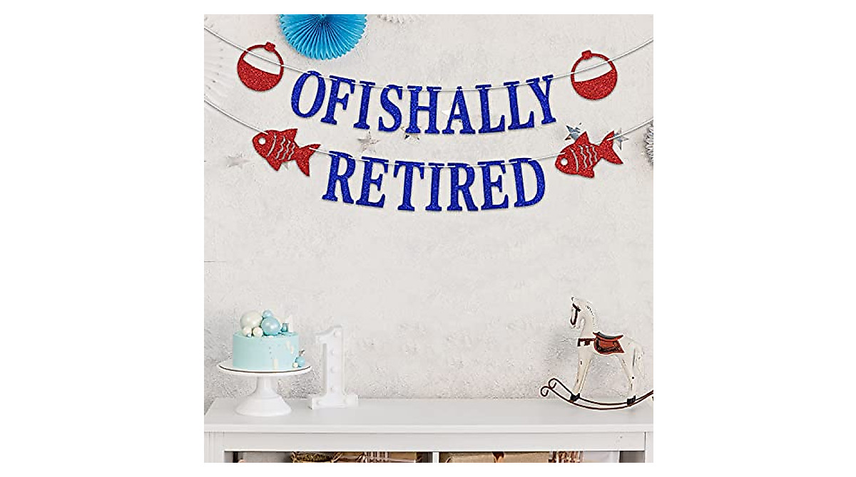 Ofishally Retired Banner for Fishing Theme Retirement Party