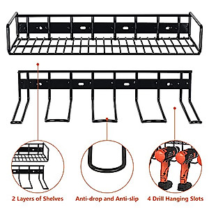 Butizone Power Tool Organizer, Wall Mounted Drill Storage Rack for Handheld & Power Tools, Heavy Duty Compact Steel Power Tool Holder, 17" Length