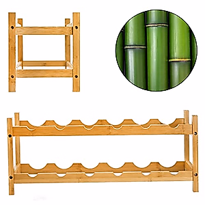 Nicunom Wine Rack Countertop, 2-Tier 12 Bottles Bamboo Wine Storage Rack, Wine Bottle Holder, Wine Display Shelf, Free Standing Wine Storage for Home, Pantry, Cabinet and Bar
