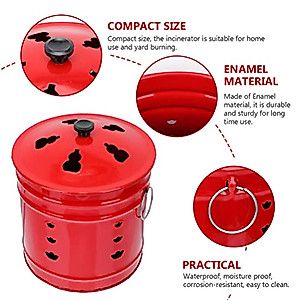 Zerodeko Portable Gas Burner Burn Incinerator Can Metal Fire Pit Burn Cage Garden Furnace Chinese Sacrificial Buckets for Wood Rubbish Leaves Trash Burning Backyard Bonfire Red Outdoor Gas Burner