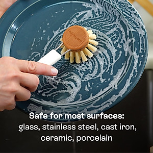 MightyNest Ceramic Kitchen Sink Ceramic Caddy and Organizer Set with Cose Nuove Nature Soft Dish Brush for Sustainable Kitchen Cleaning