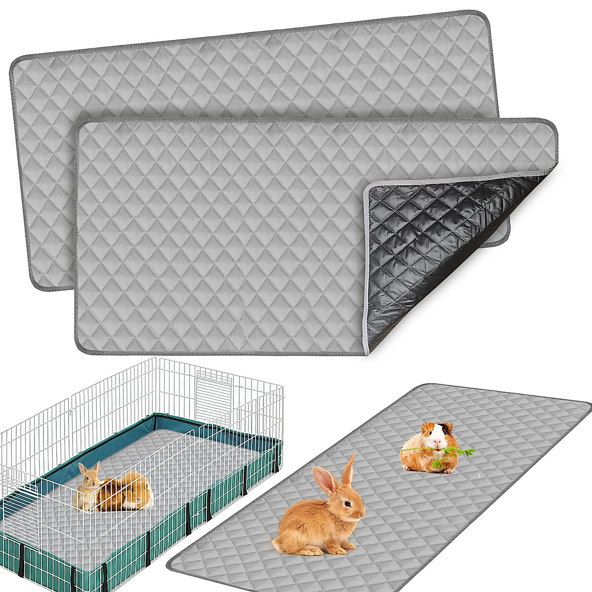 XANGNIER Guinea Pig Cage Liner-2 Pack 47" X 24" Washable Guinea Pig Bedding,Waterproof Reusable & Anti Slip Super Absorbent Fleece Pee Mat for Small Animals Rabbit Hamster Rat,Guinea Pig Accessories
