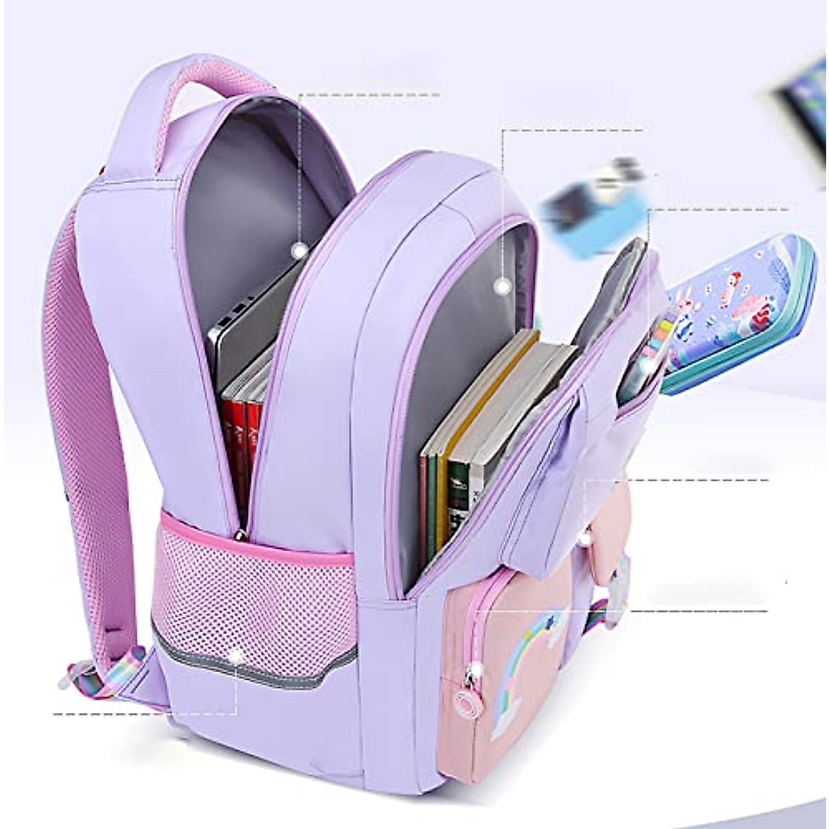 CILREA Backpack for Girls,School Backpack for Girls, Cute Book Bag with Compartments for Teen Girl Kid Students Elementary Middle School, Kids' School Bag, Pink