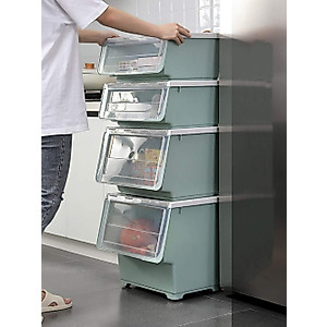 Shozafia Plastic Storage Bins for Toys, Stackable Storage Containers with Lids Front Opening, Clear Storage Box with Wheels. (White,3 Pack Large)