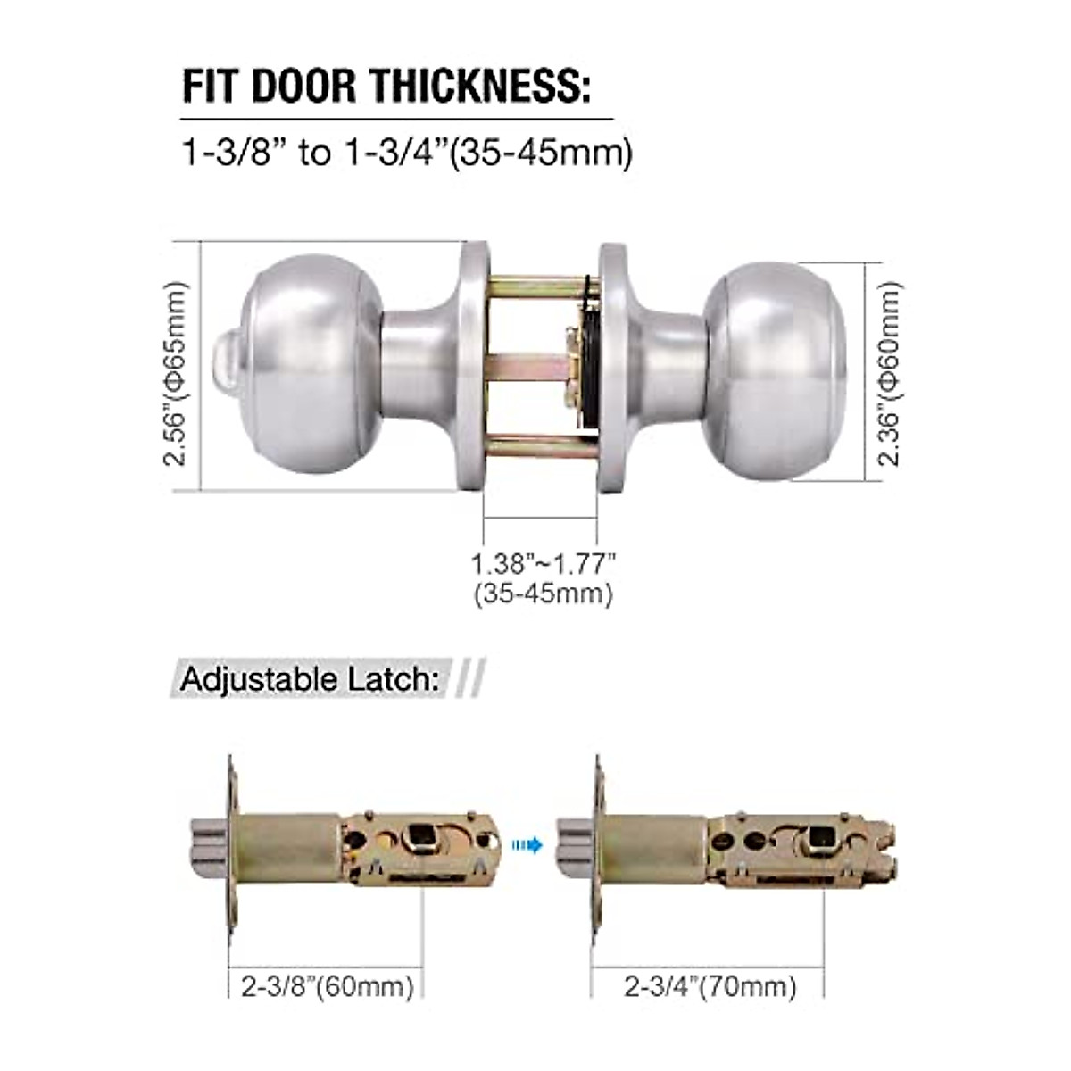GITRANG Privacy Door Knobs Bedroom/Bathroom Doorknobs for Left and Right Opened Door with Lock Flat Ball Handle in Satin Nickel