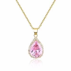 Linawe Pink Crystal Pendant, Gold Chain Imitation Diamond Cubic Zirconia Birthstone Rhinestone Teardrop Necklace, Preppy Bridal Wedding Bride Bridesmaids Boho Jewelry Set
