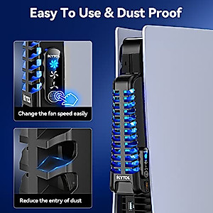 Kytok PS5 Cooling Fan with 3 Adjustable Fans, Quiet PS5 Fan Upgraded with 9 Blades and Extra USB HUB, PS5 Cooler with Touch Screen Compatible with Playstation 5 Digital & Disc Edition