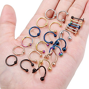 Hoeudjo 24PCS 16G Spiral Barbell Surgical Steel Twist Cartilage Helix Tragus Earring Lip Eyebrow Labret Hoop Rings Piercing Jewelry for Women Men 10mm