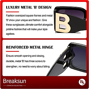 Breaksun Fashion Big Square Sunglasses for Women Men Classic Black Luxury Designer Sun Glasses Thick Frame Gradient Tint (Black/Grey/Black Character)